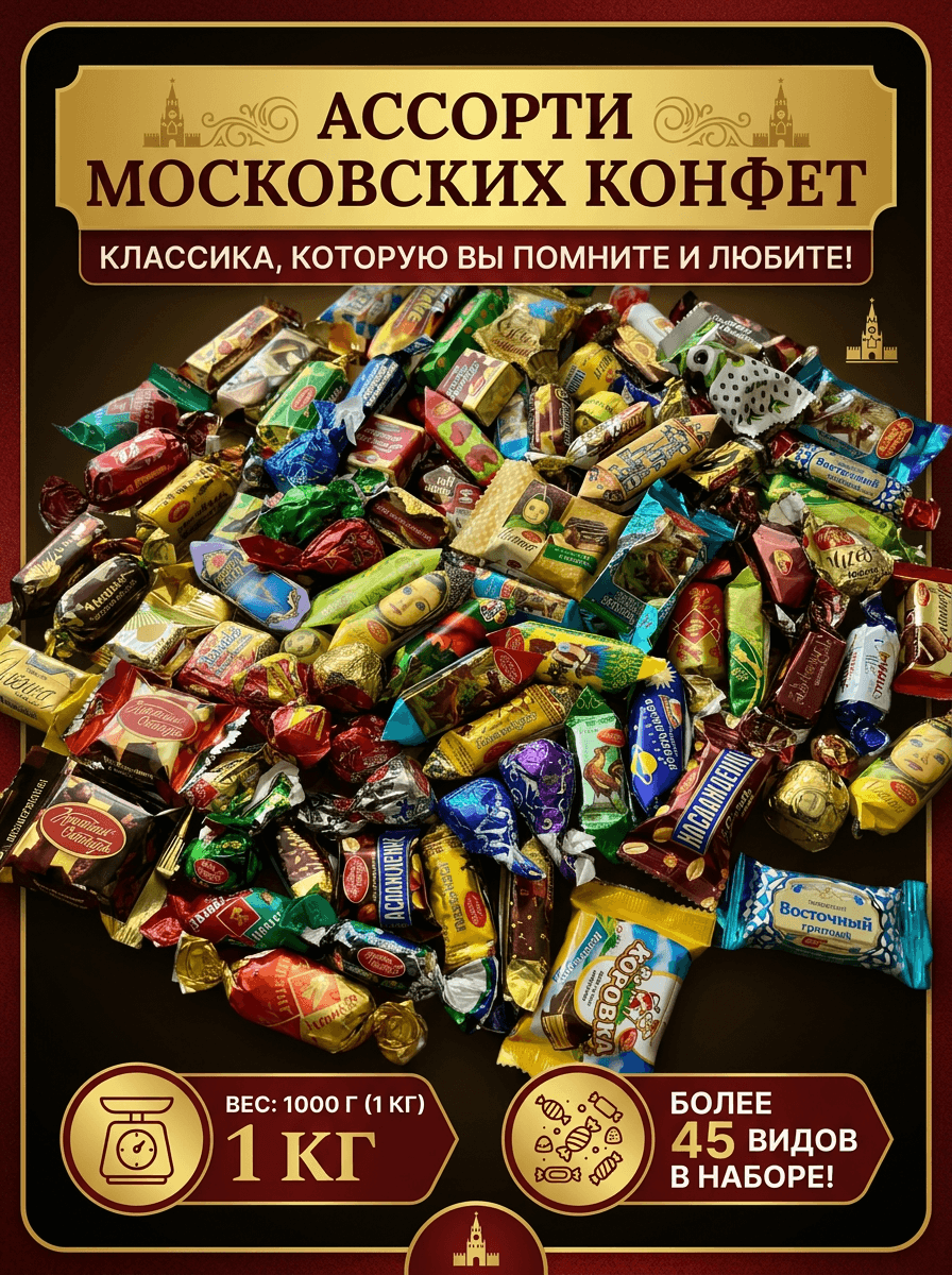 Набор шоколадных конфет Красный Октябрь "Ассорти", в шоколаде, ассорти, 1 кг