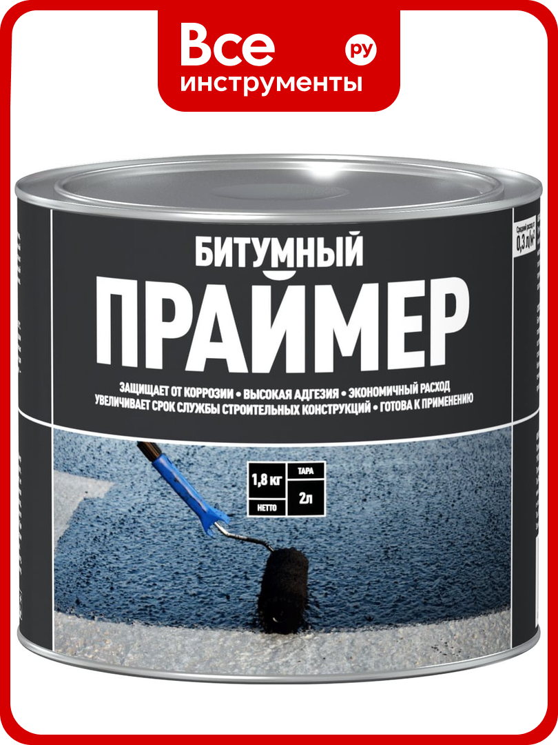 Праймер битумный старт 2л/1,8кг 4607952907652 для улучшения адгезии, покрытие для дерева, бетона и металла, влагостойкое