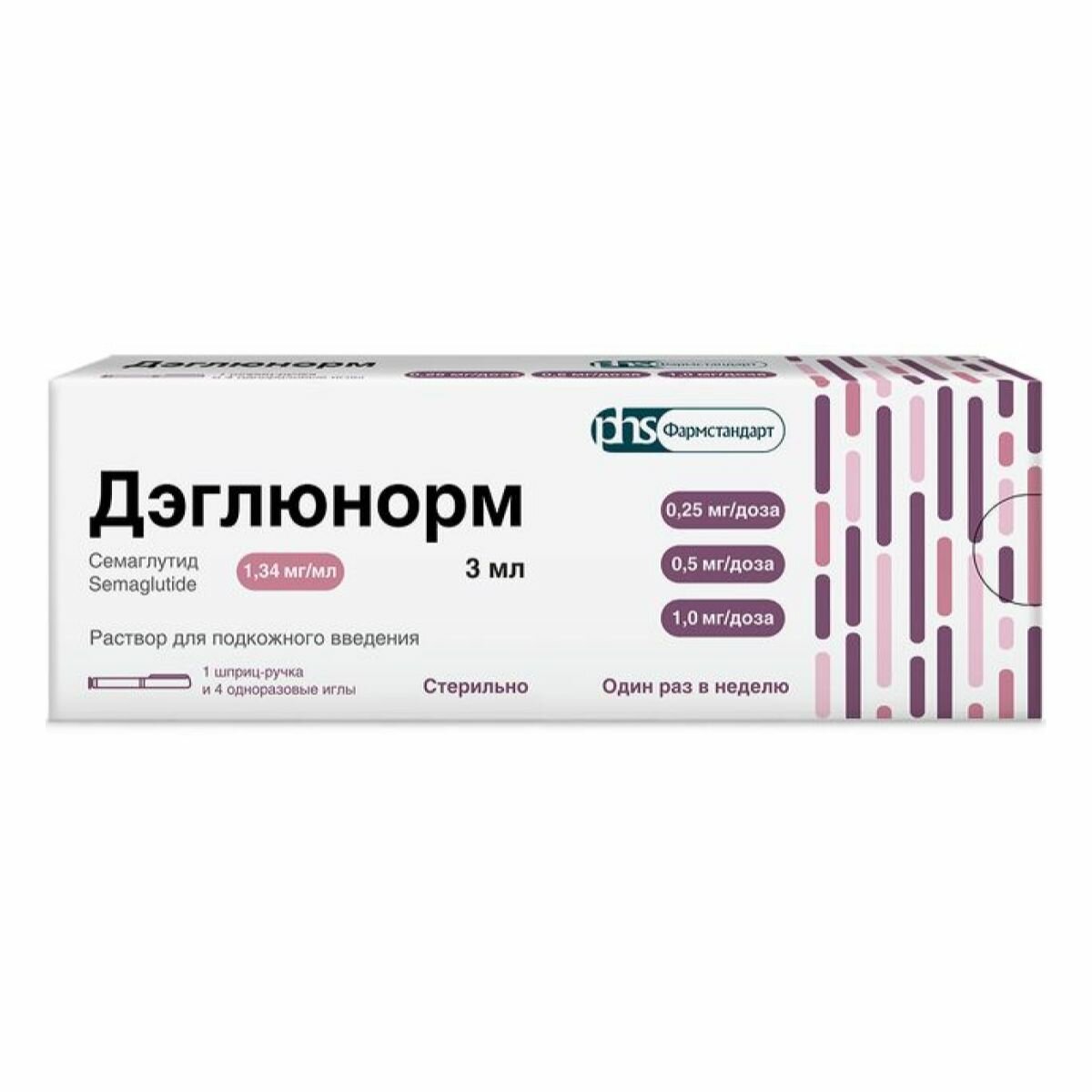Дэглюнорм, раствор для подкожного введения 0.25 мг/0.5 мг/1мг картридж вмонтирован в шприц-ручку, 3 мл
