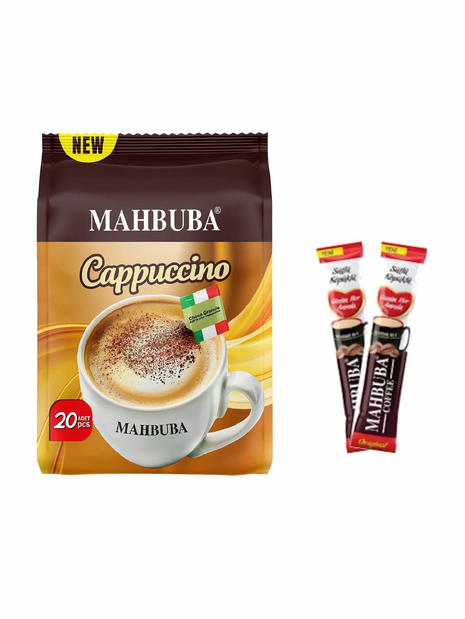 Растворимый кофе в пакетиках (3 в 1) / Капучино, "Mahbuba", Cappuccino, (20шт*25гр) 500гр. Турция