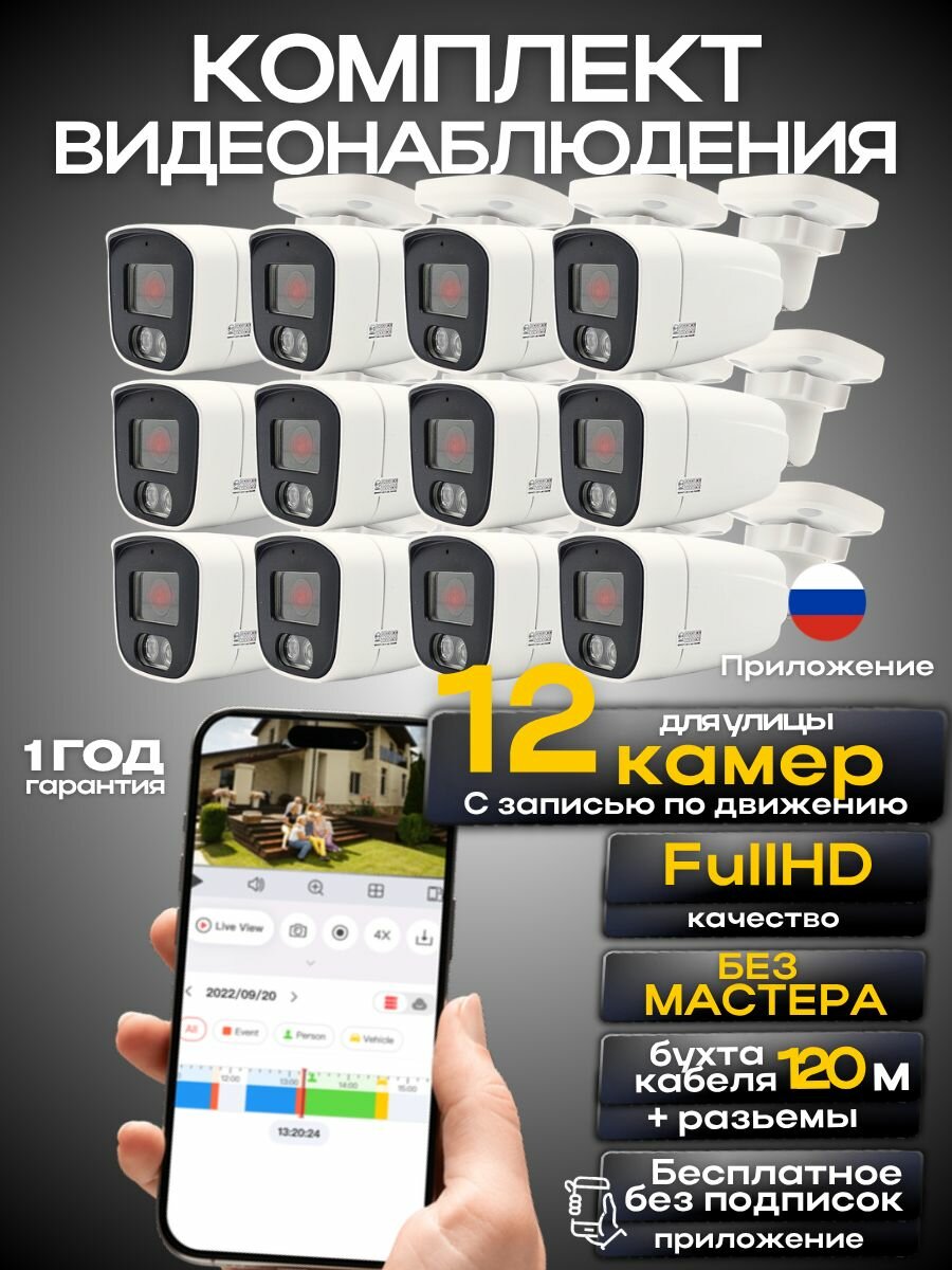 Готовый комплект видеонаблюдения 12 камер проводных без жесткого диска, уличные камеры, Ucam