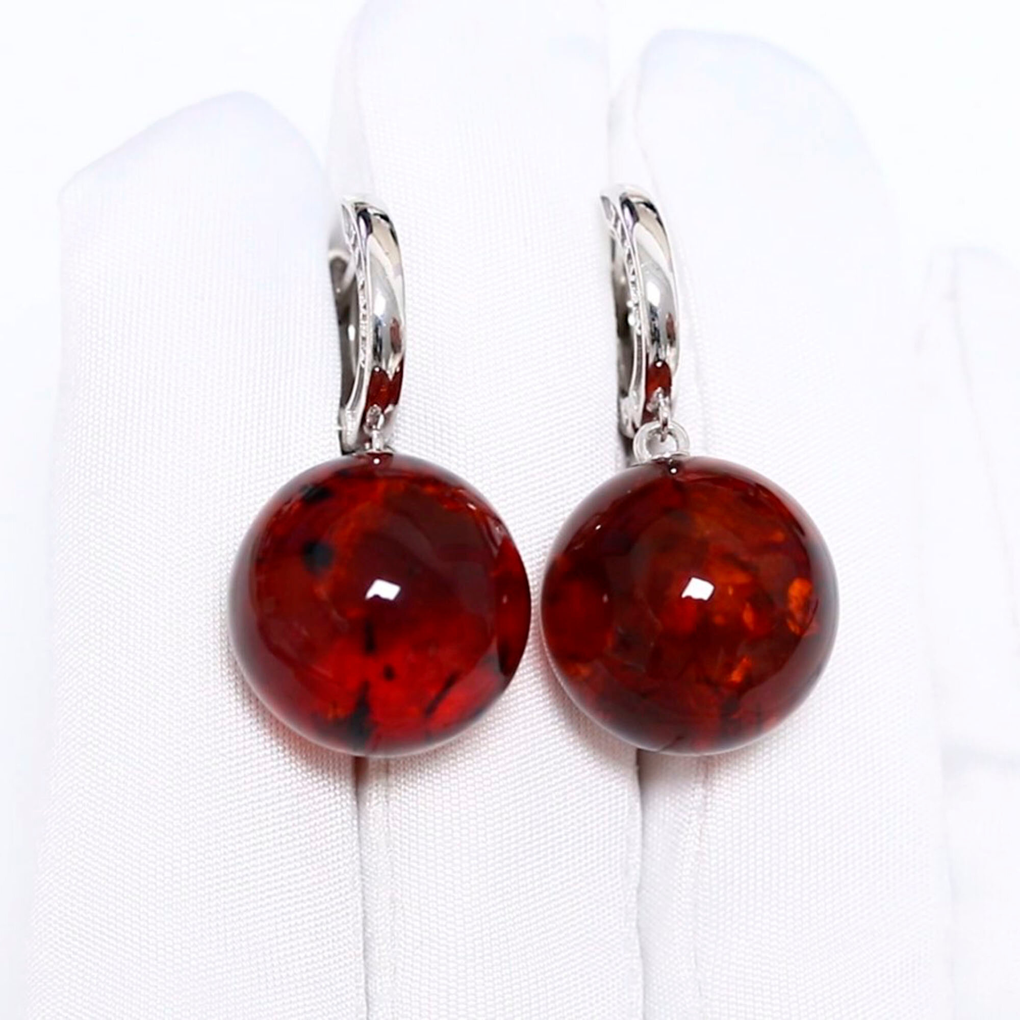 Серьги, серебро, 925 проба, родирование, янтарь