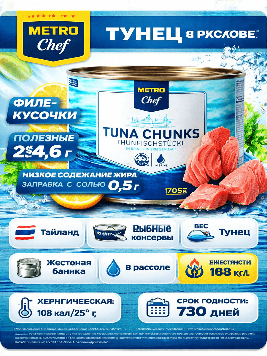 METRO Chef Тунец в рассоле, 1.705кг