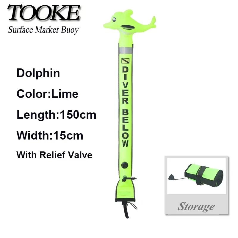 TOOKE Буй для дайвинга Dolphin, Lime, 1.5m