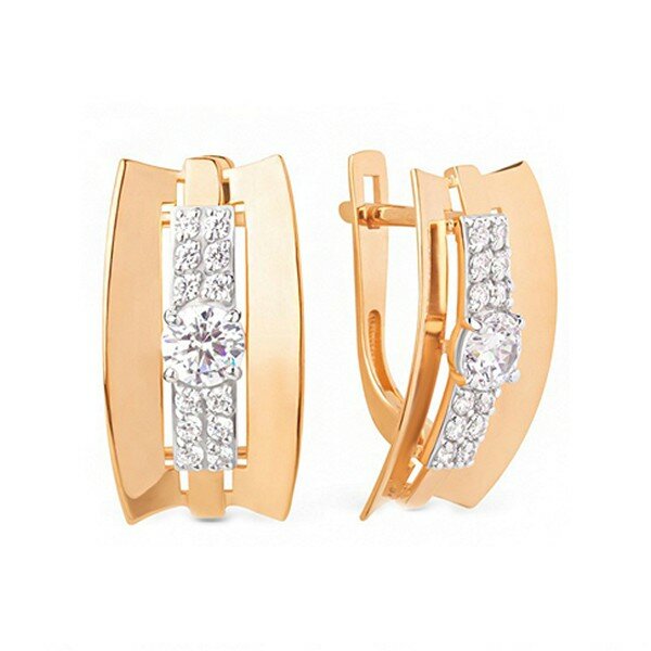 Серьги, красное золото, 585 проба, фианит