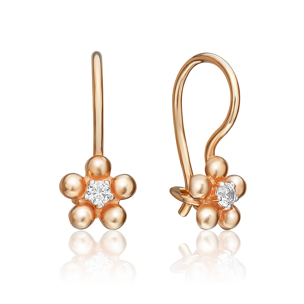 Серьги, золото, 585 проба, фианит