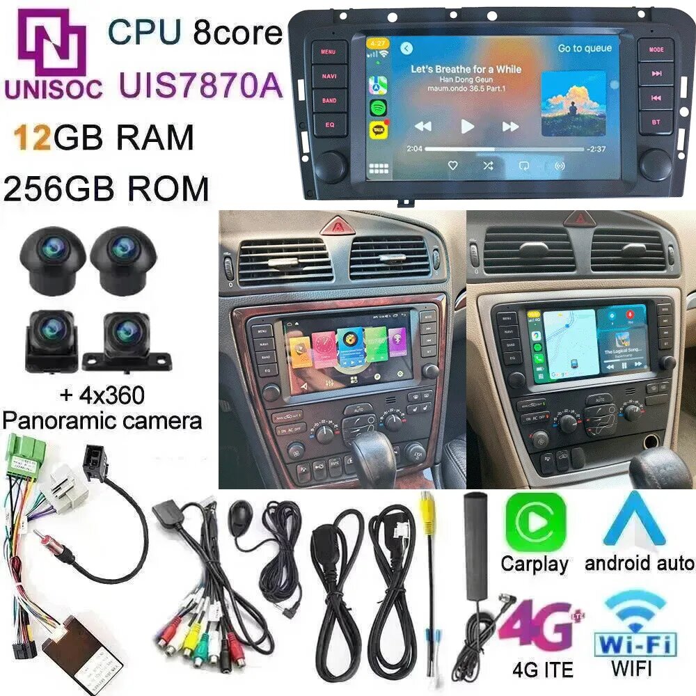 Мультимедиа для Volvo S40 V40 XC70 S60: 8 ядер, 12GB RAM, 256GB ROM, 4x3