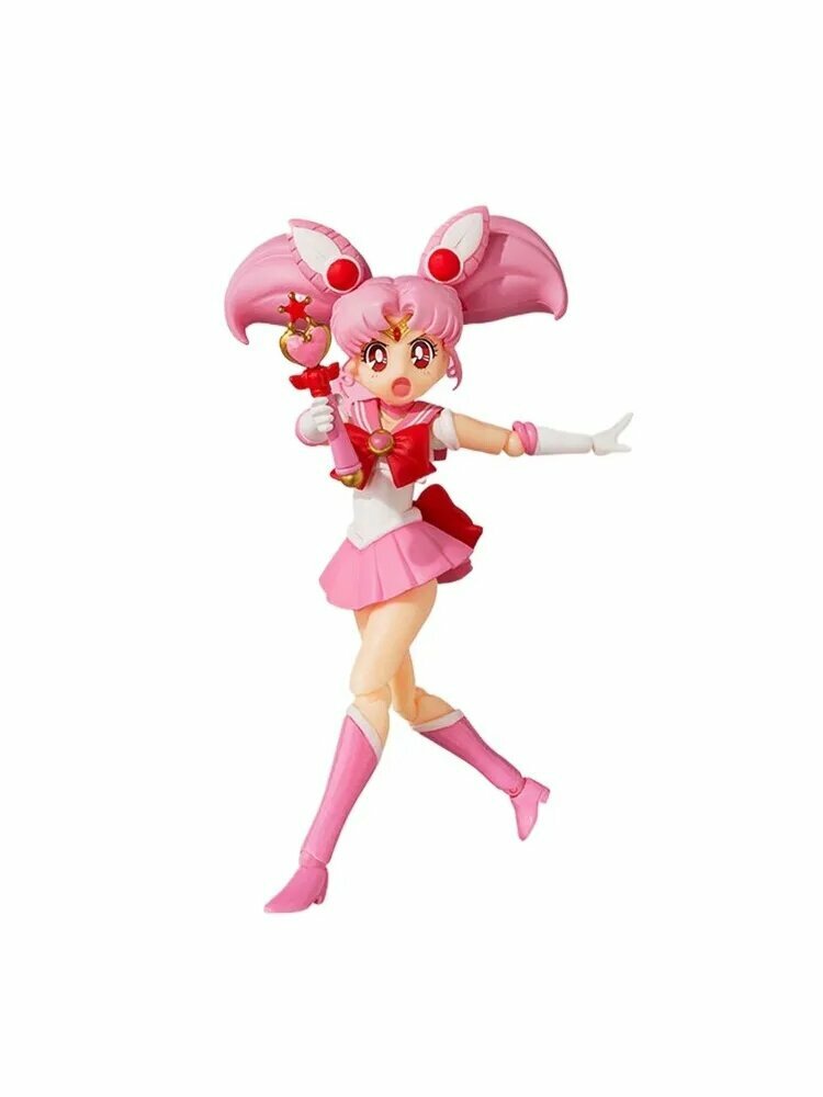 Фигурка Bandai S.H.Figuarts Series Action Figures Sailor Chibi Moon Animation Color Edition - 4.0 Inches (Подвижные суставы, сменные лица, розовый лунный жезл, классические цвета)