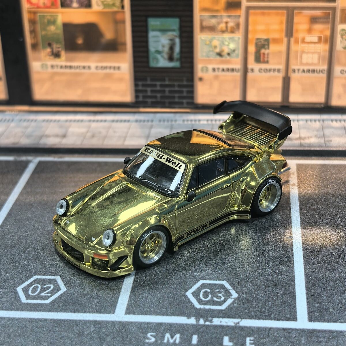 (No Packaging.) Машинка POP RACE 1/64 RWB Porsche 911 930 Gold Chrome 2026 HEC Expo Diecast Metal Car Model