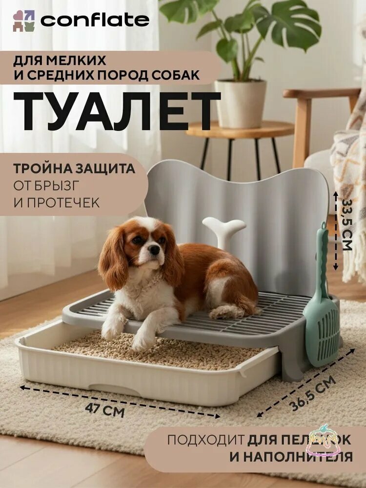 Качественный лоток Conflate для собак средних и мелких пород, оснащенный решеткой со стенкой, применяемый под пеленку.