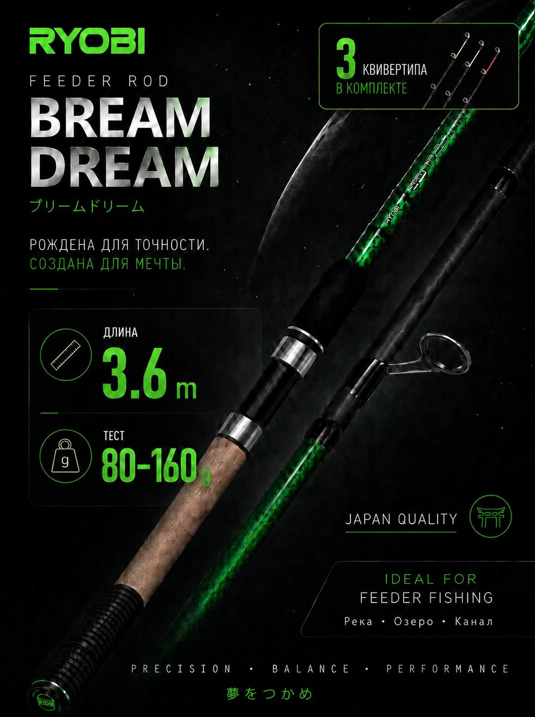 Удилище фидерное Ryobi Bream Dream 3,60m 80-160g IM8