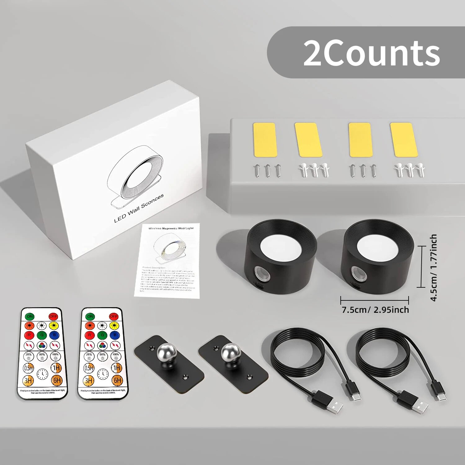 Aiopp LED Настенные Светильники 3 Цвета 3 Яркости black 2pcs w remote