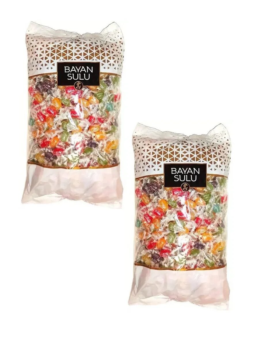 Bayan Sulu Мини-карамель Fruit mini, фруктовая, ассорти, 1 кг, 2 уп