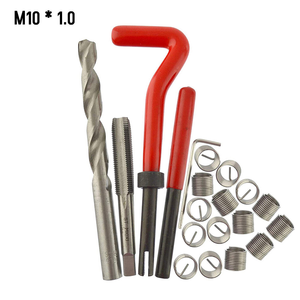 Набор для ремонта резьбы метрической 20 шт. Helicoil Car Pro Coil Tool M5 M6 M8 M10 M12 M14 M10 * 1.0 из стали цвет серебристый количество резьб 15 размер упаковки 18 * 12 * 3 см вес упаковки 310 г