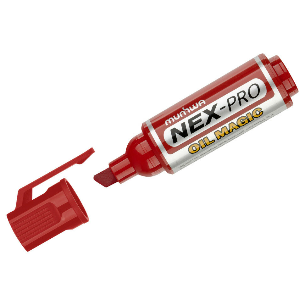 Маркер перманентный промышленный MunHwa «Nex-Pro Oil Magic» красный, скошенный, 7мм, 390571