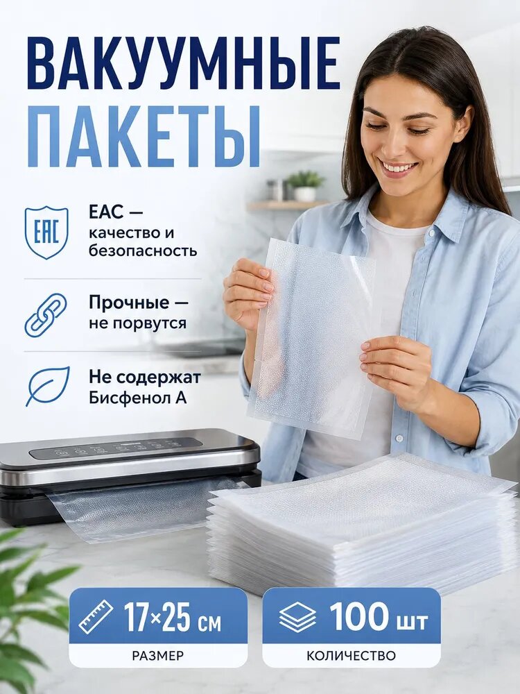 Пакеты для вакууматора рифленые 17х25 см 100 штук