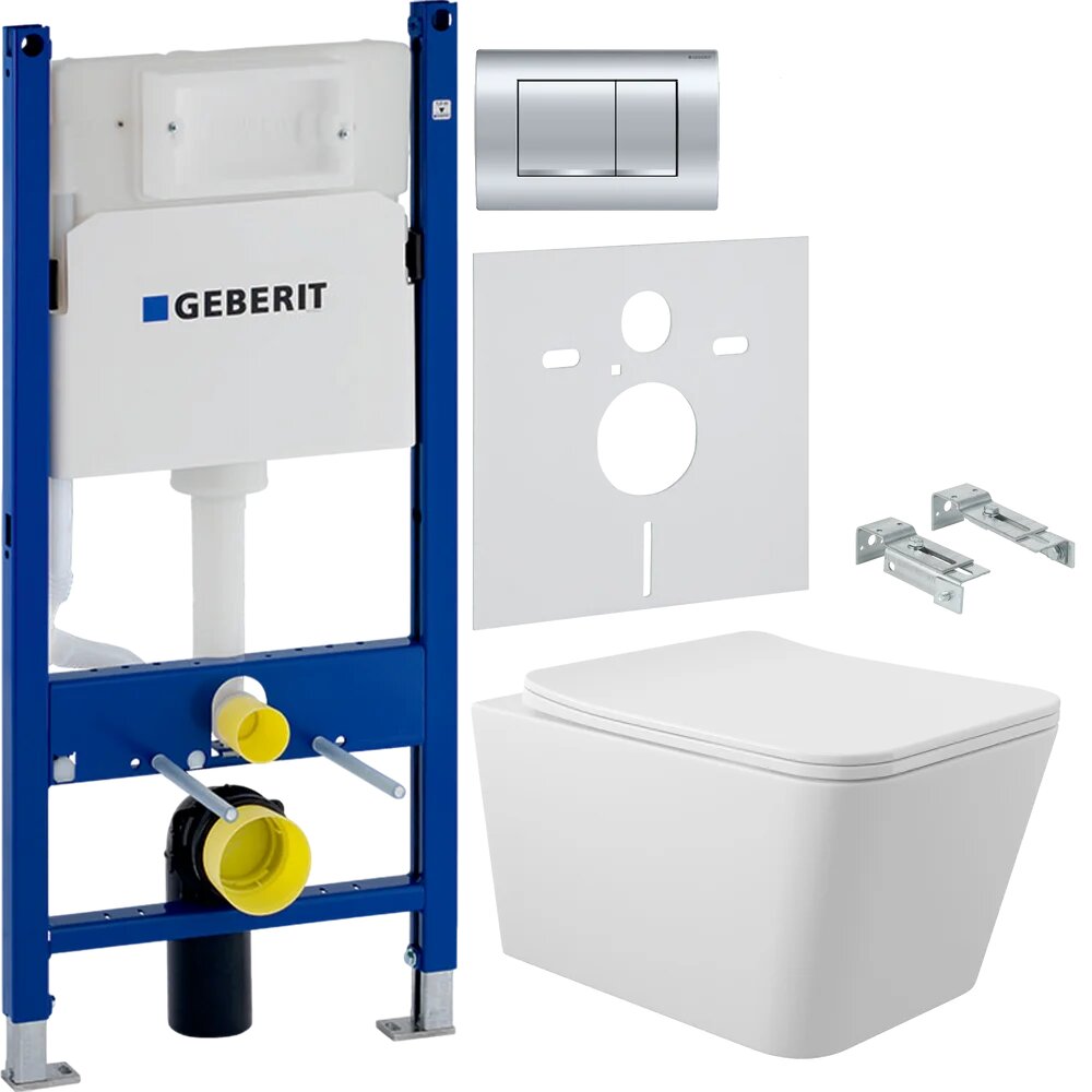Комплект 3 в 1 Унитаз подвесной Aqueduto Macio MAC0120 / Инсталляция с кнопкой Geberit Duofix Delta 458.163.21.1 цвет хром / Звукоизоляция 156.050.00.1