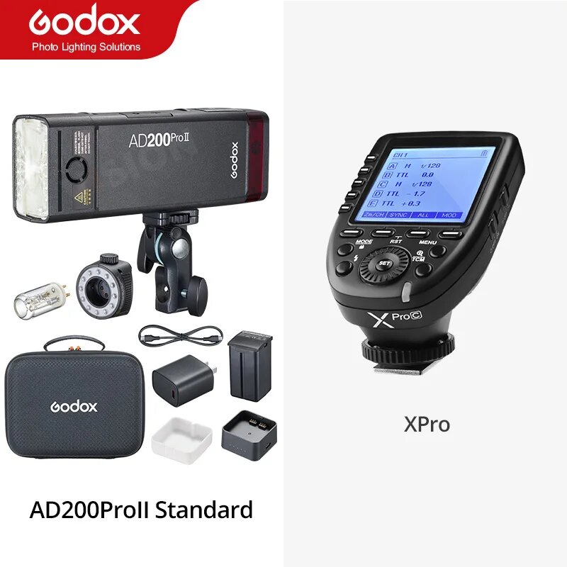 Вспышка Godox 200Ws AD200ProII AD200Pro II TTL 2.4G беспроводная карманная камерная вспышка, совместимая с Nikon, Canon, Sony, Fuji, Olympus