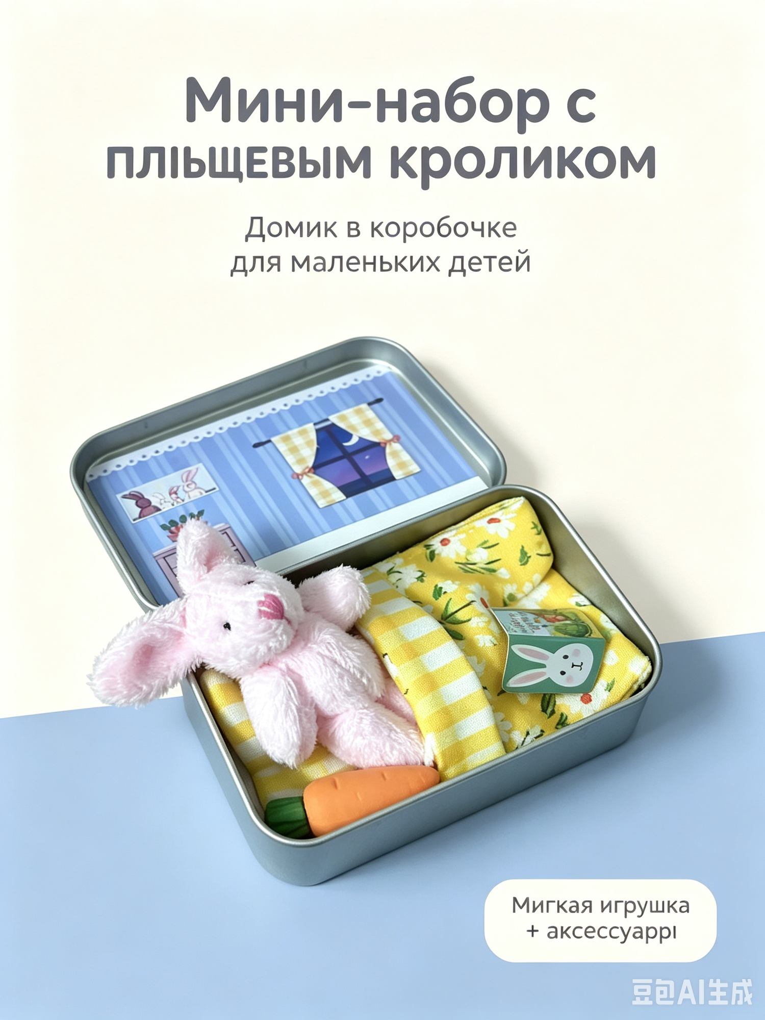 Игровой набор "Зайчик Tuck-in Tins", мягкий, для детей, в жестяной коробочке