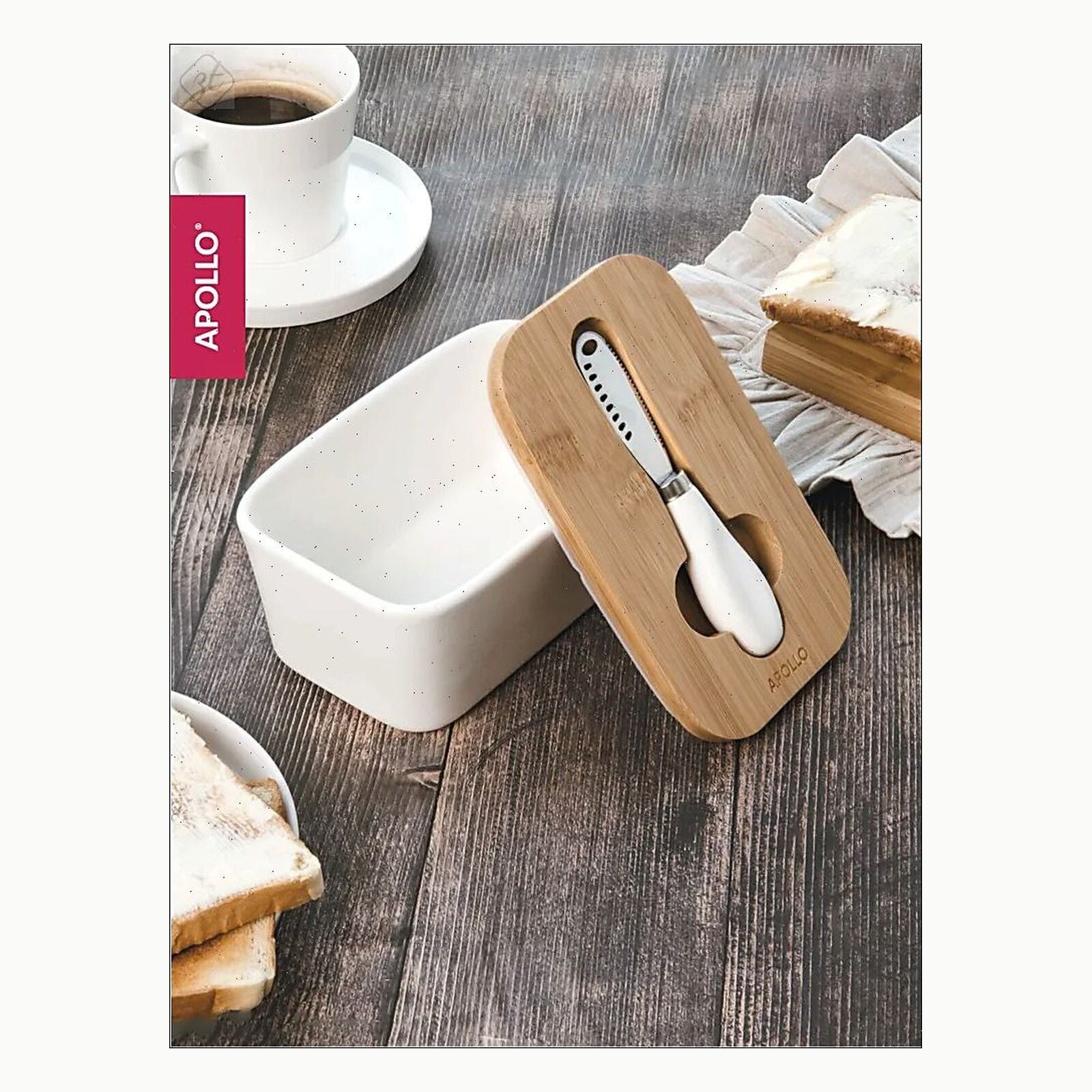 Масленка и сырница из бамбука и фарфора, белая, маслёнки, характеристики товара, описание товара — фото 1