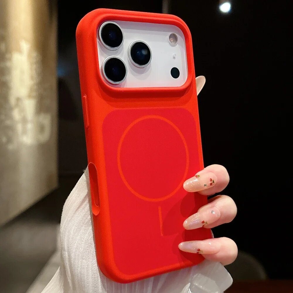 Флуоресцентный контрастный цветной жидкий силиконовый чехол с умной iPhone17 Про Макс, Красный, Red