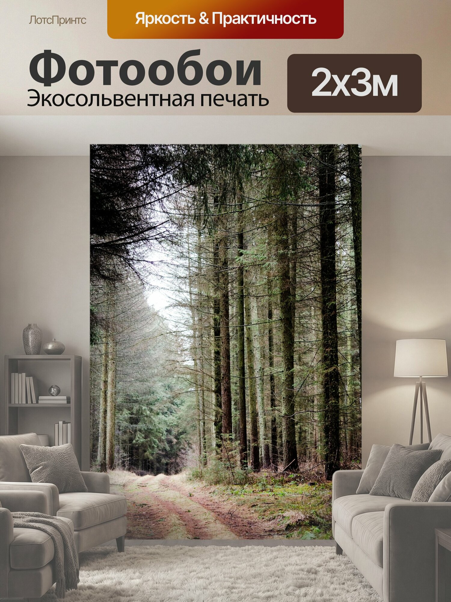 Фотообои "Дорожка, древесина, лес" 200x300 см. экосольвентная печать