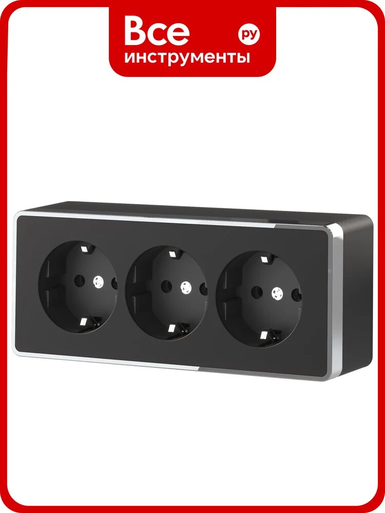 Тройная, WERKEL, розетка WERKEL W5073135 с заземлением и шторками Gallant (черный/хром)