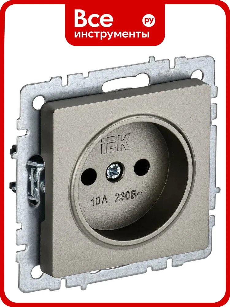 1-местная розетка IEK Brite рс10-1-0-брш без заземления, без защитных шторок, 10А, шампань