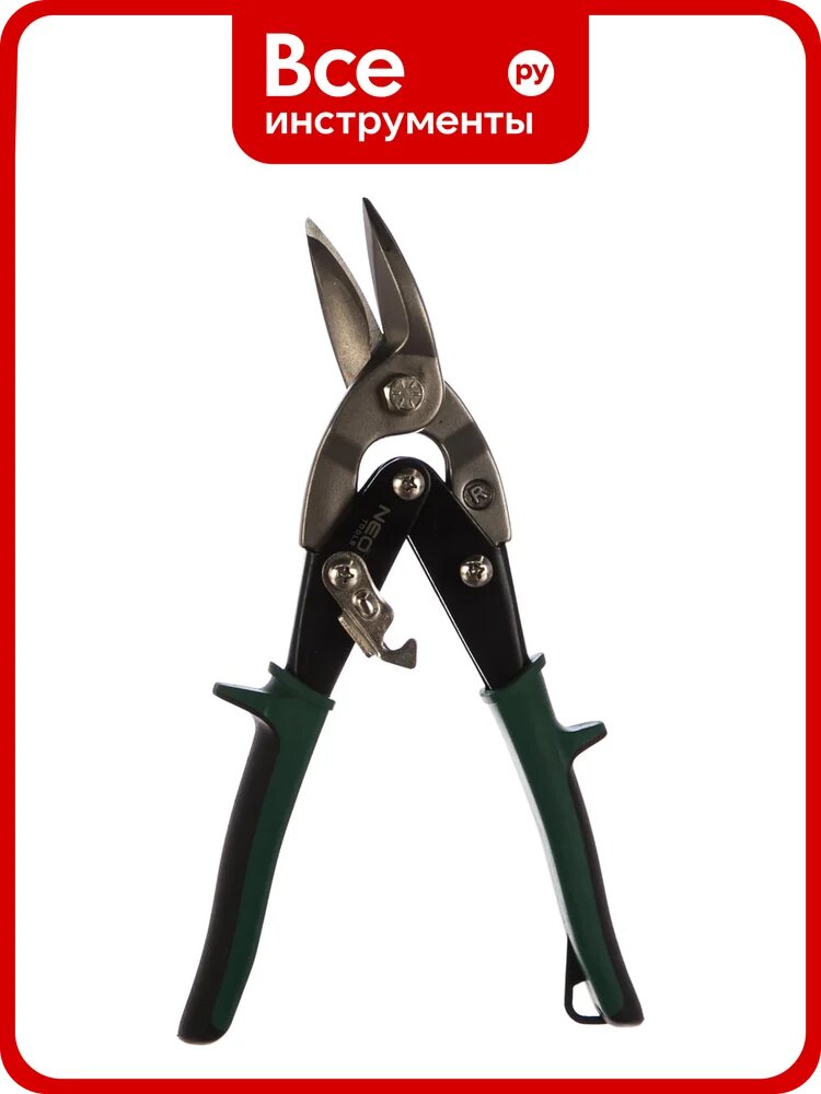 Ножницы по металлу NEO Tools 250 мм правые 31-055, бытовой тип, двухкомпонентные рукоятки из CrMo, черно‑зеленый цвет
