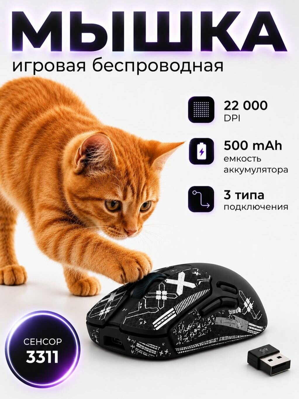 Мышь беспроводная игровая для ноутбука / Мышка беспроводная игровая для компьютера Furycube R7