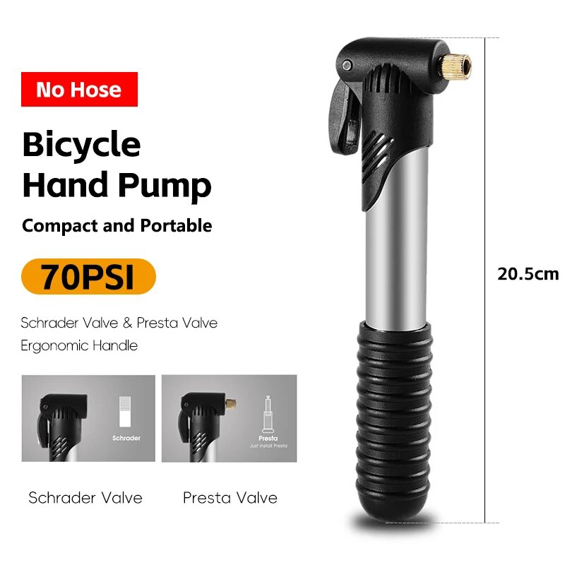 Вело насос ручной WEST BIKING, 70PSI, черный