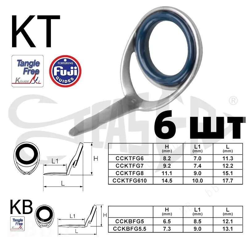 Комплект колец Fuji Fazlite (6 моделей) 6 одинарных тюльпанов Японские направляющие для ремонта удилищ CCKTFG6/7/8/610 + CCKBFG5/5.5 DIY набор Антикоррозийная сталь