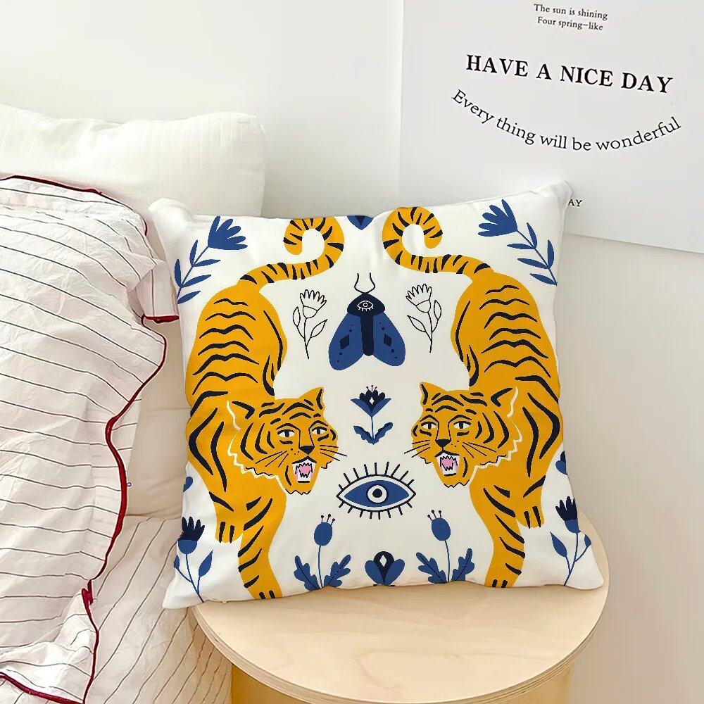 Чехол для подушки с принтом Leopards & Tigers из полиэстера/хлопка 45x45cm18x18in, 2604040319