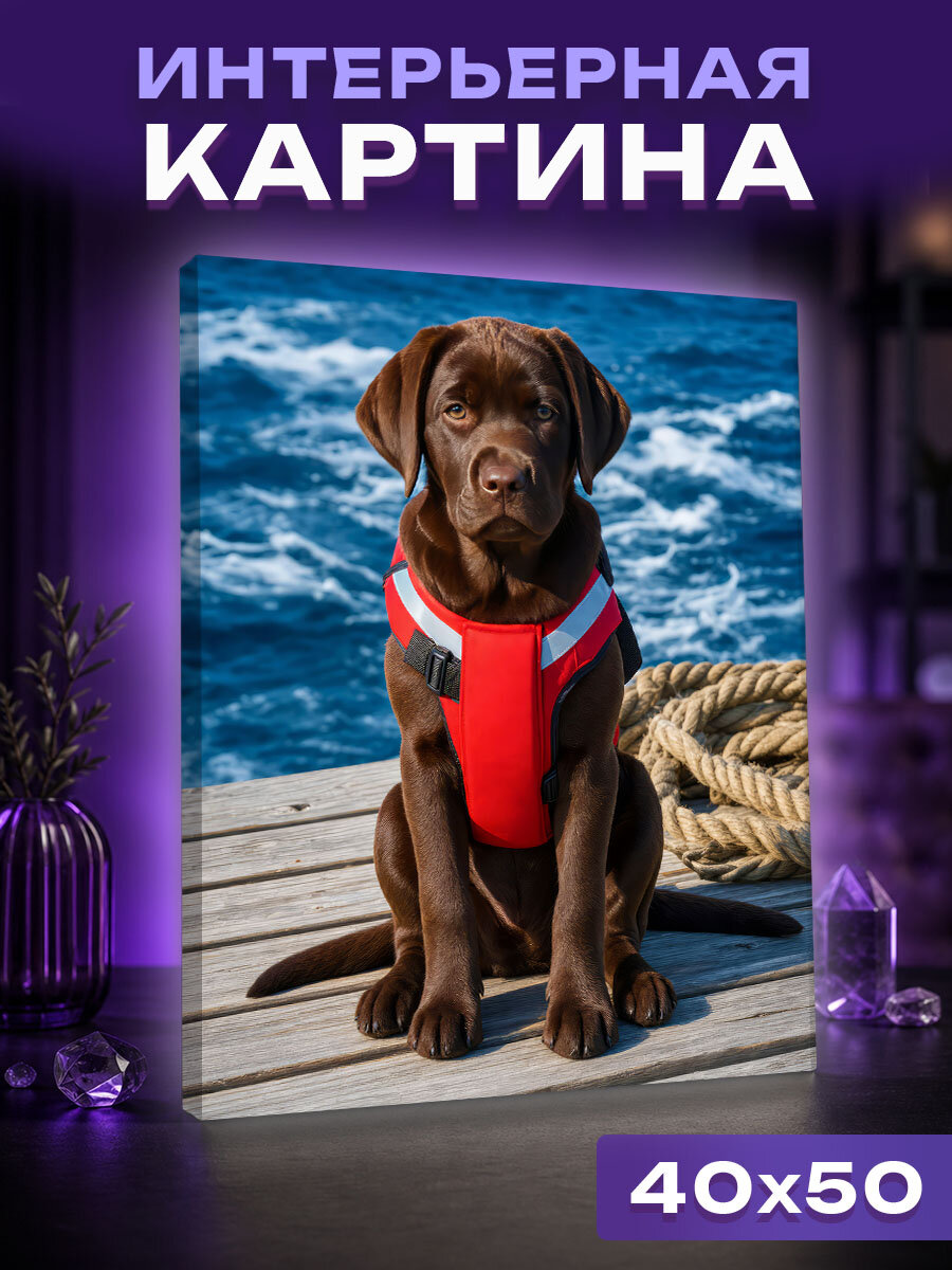 Интерьерная картина щенок лабрадора в спасательном жилете