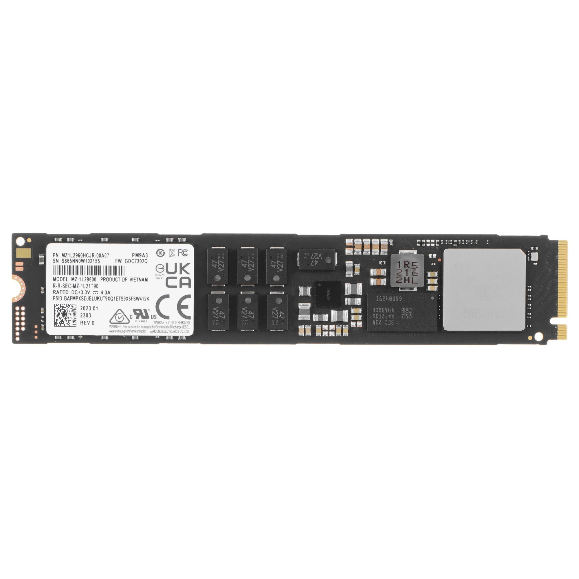 SSD-накопитель Samsung M.2 Enterprise PM9A3, 960ГБ, PCI-E 4.0 x4, черный
