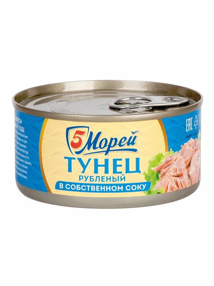 Тунец 5 Морей рубленый в собственном соку, 185 г