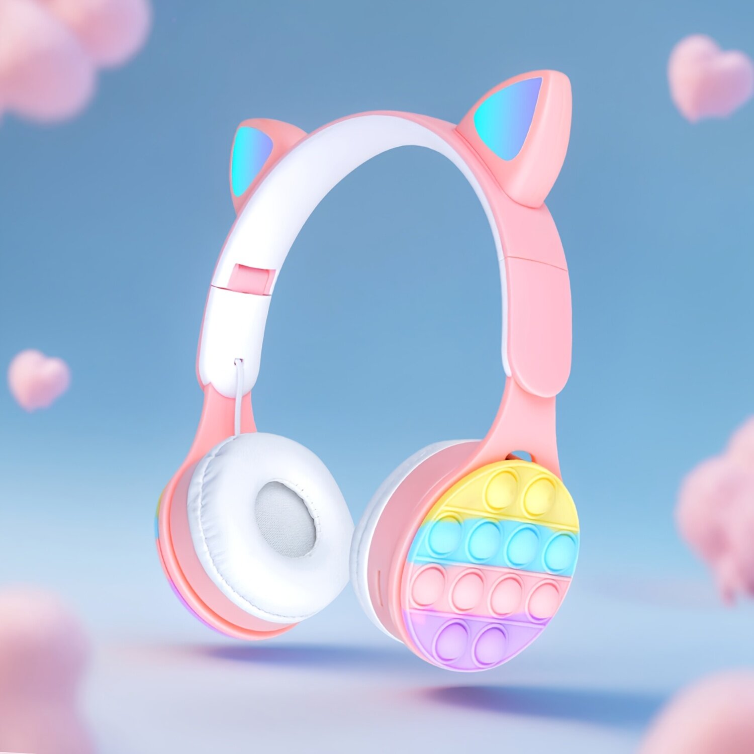 Беспроводные полноразмерные наушники с кошачьими ушками, складные, Bluetooth, розовый цвет, с длительным временем работы