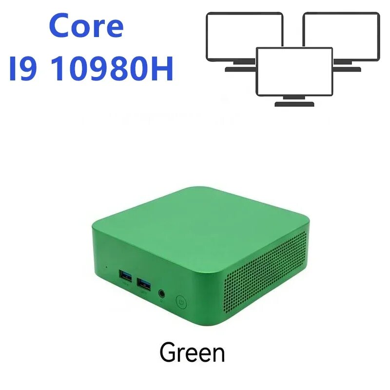 Мини-ПК Intel I9 10980HK, 16 ГБ ОЗУ + 2 ТБ, Высокоскоростной, Два порта HDMI 16GB 2048GB, I9-green