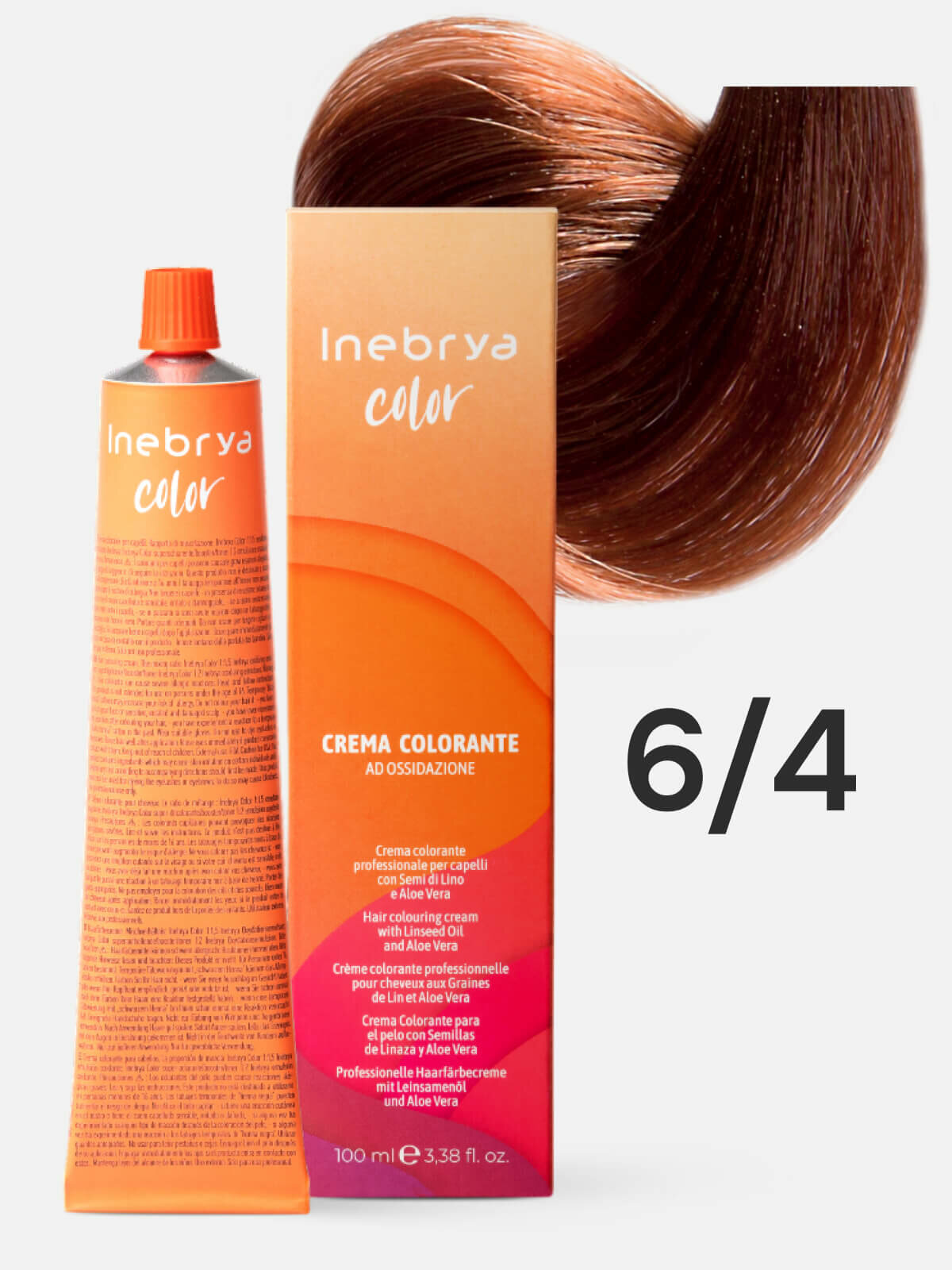 Крем - краска для волос профессиональная Inebrya Color Professional 6/4 Темный русый Медный, 100 мл