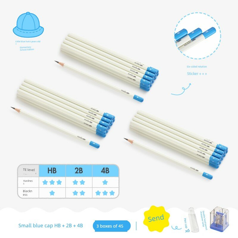 Шестигранный карандашный комплект - HB+2B+4B, 3 коробки с точилкой, ручкой и этикетками имен