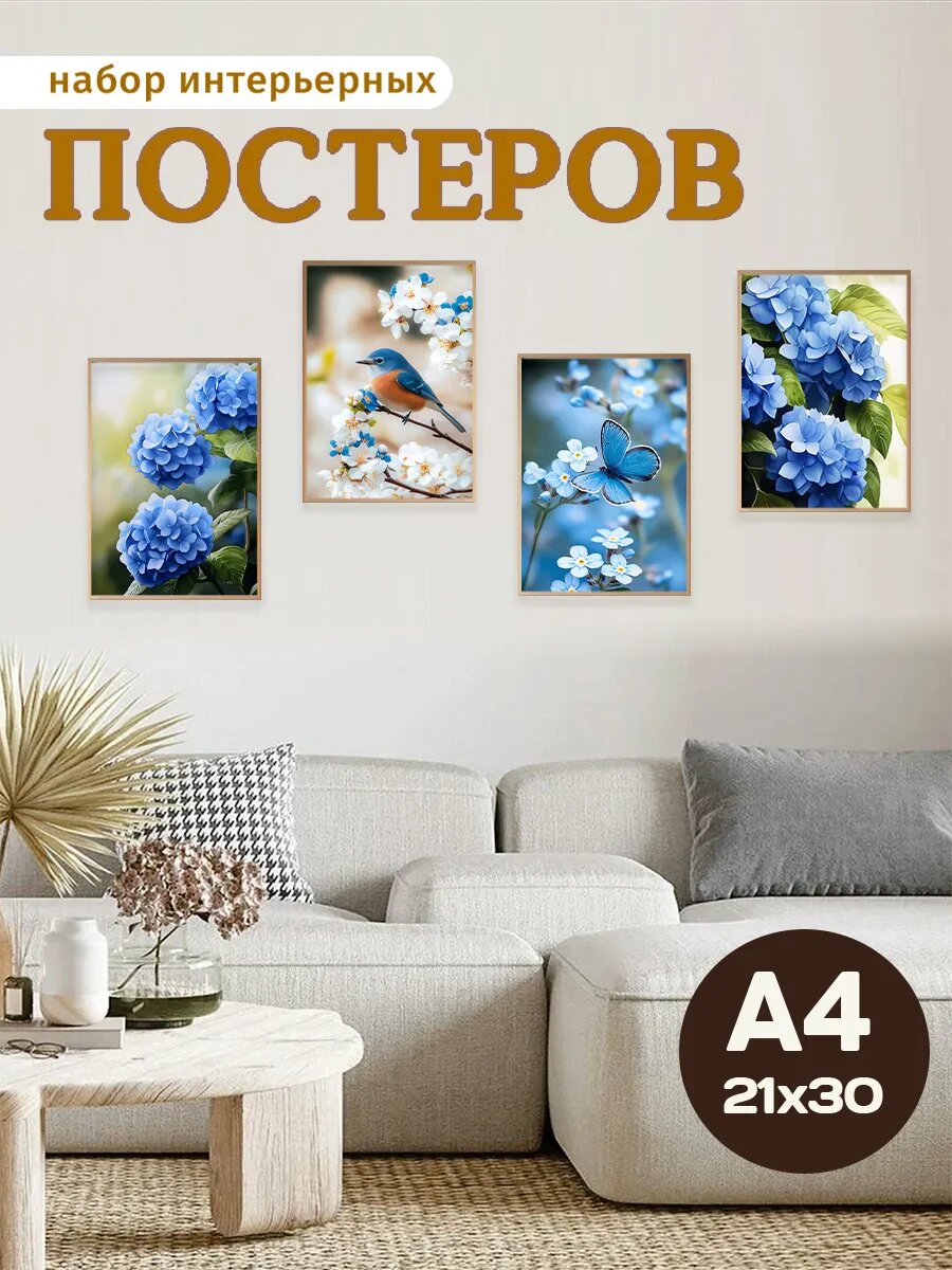 Интерьерные постеры А4 на стену, весенние