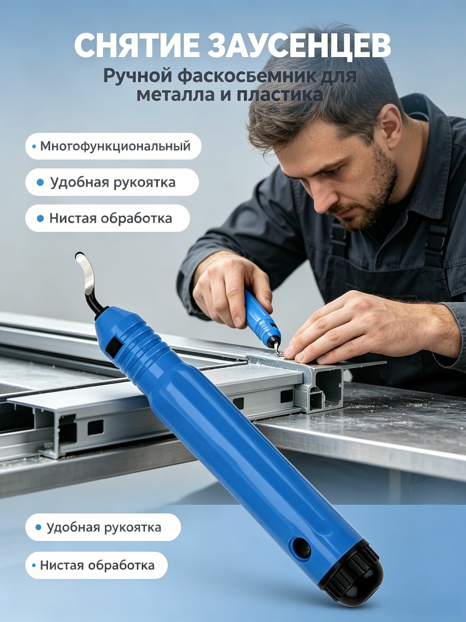 Нож для снятия заусенцев и фаски, ручной шабер-риммер