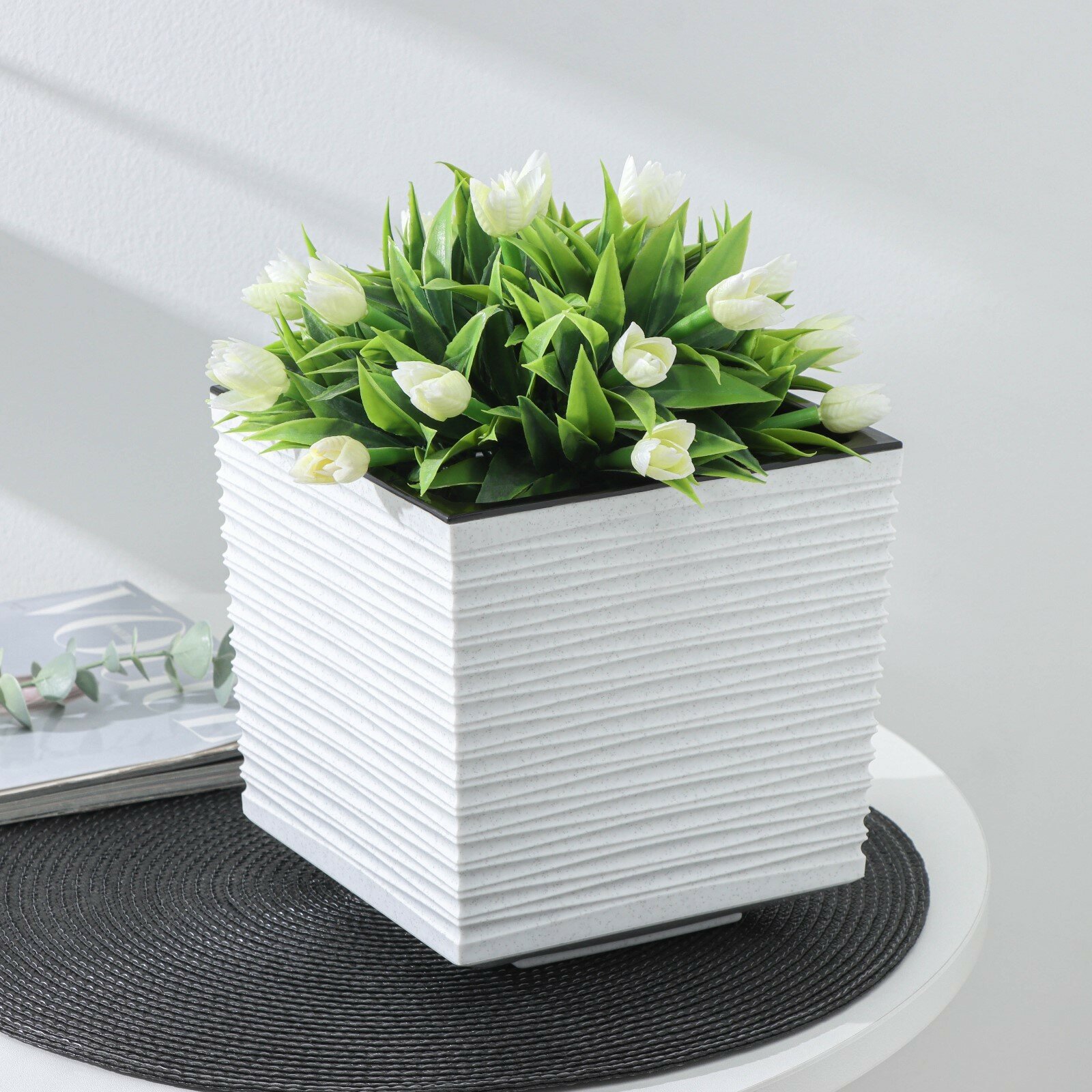 Кашпо Сибполимер "Стиль", с вставкой, 3л, белый, мраморный цвет