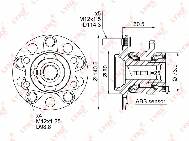 Ступица задняя в сборе L R MITSUBISHI ASX Lancer X Outlander II LYNXauto WH-1021