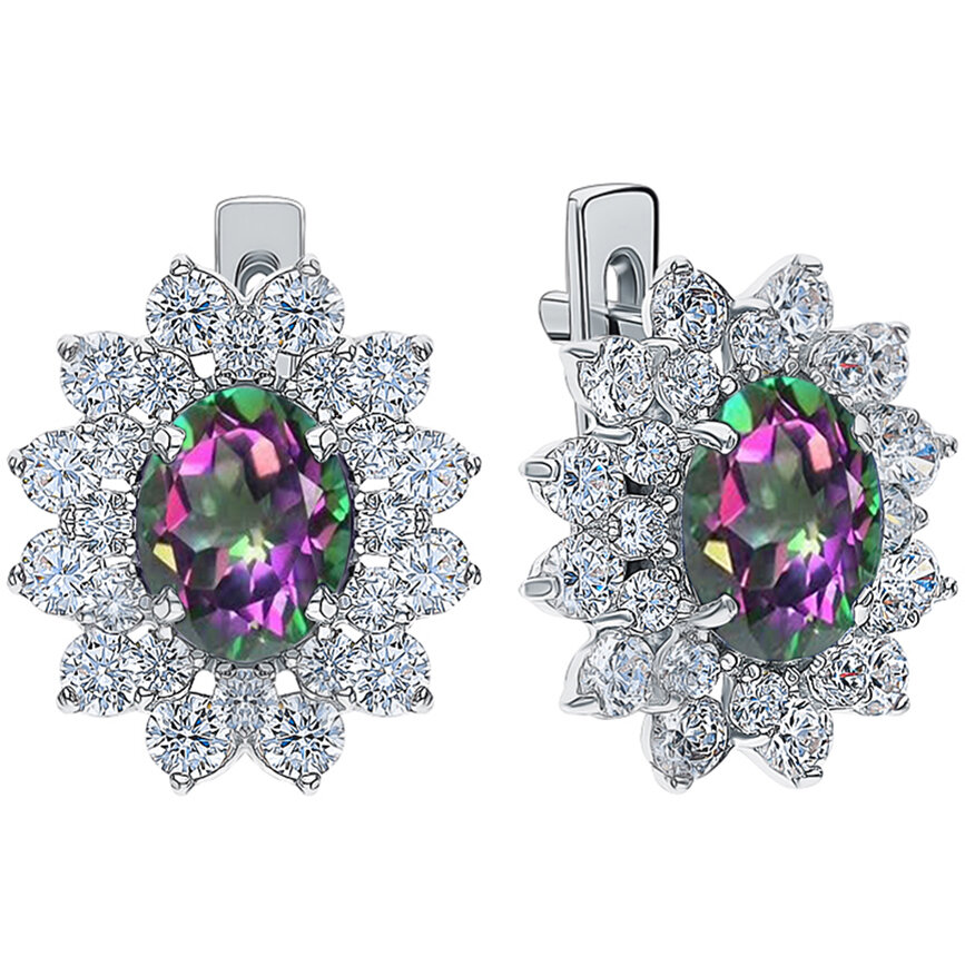 Серьги, серебро, 925 проба, родирование, фианит