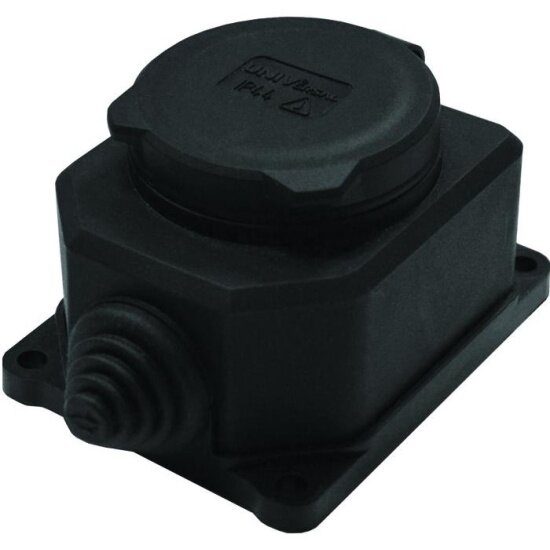 Розетка Universal настенная 1-м 1ф "компакт" с загл IP44 16А каучук черный, 3032