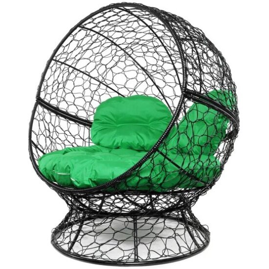 Кресло M-group апельсин с ротангом чёрное, зелёная подушка