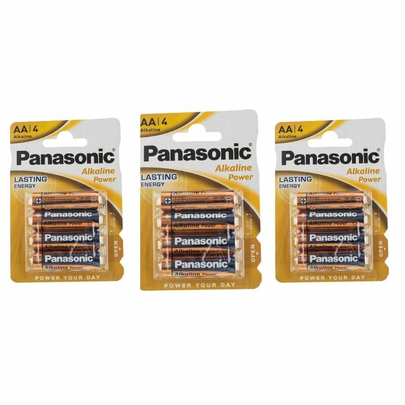 Panasonic Батарейки AA LR06 Alkaline Power со стикером 4 шт/уп, 3 уп