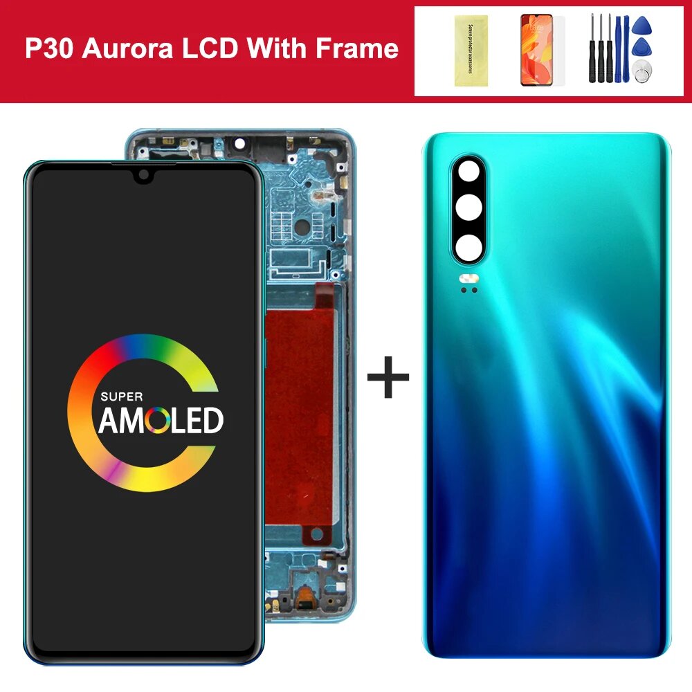 6,1-дюймовый высококачественный экран P30 для Huawei P30 ЖК-дисплей + сменный экран с отпечатками пальцев + рамка для Huawei P30 ELE-L29 Дисплей ORI Aurora Frame Co