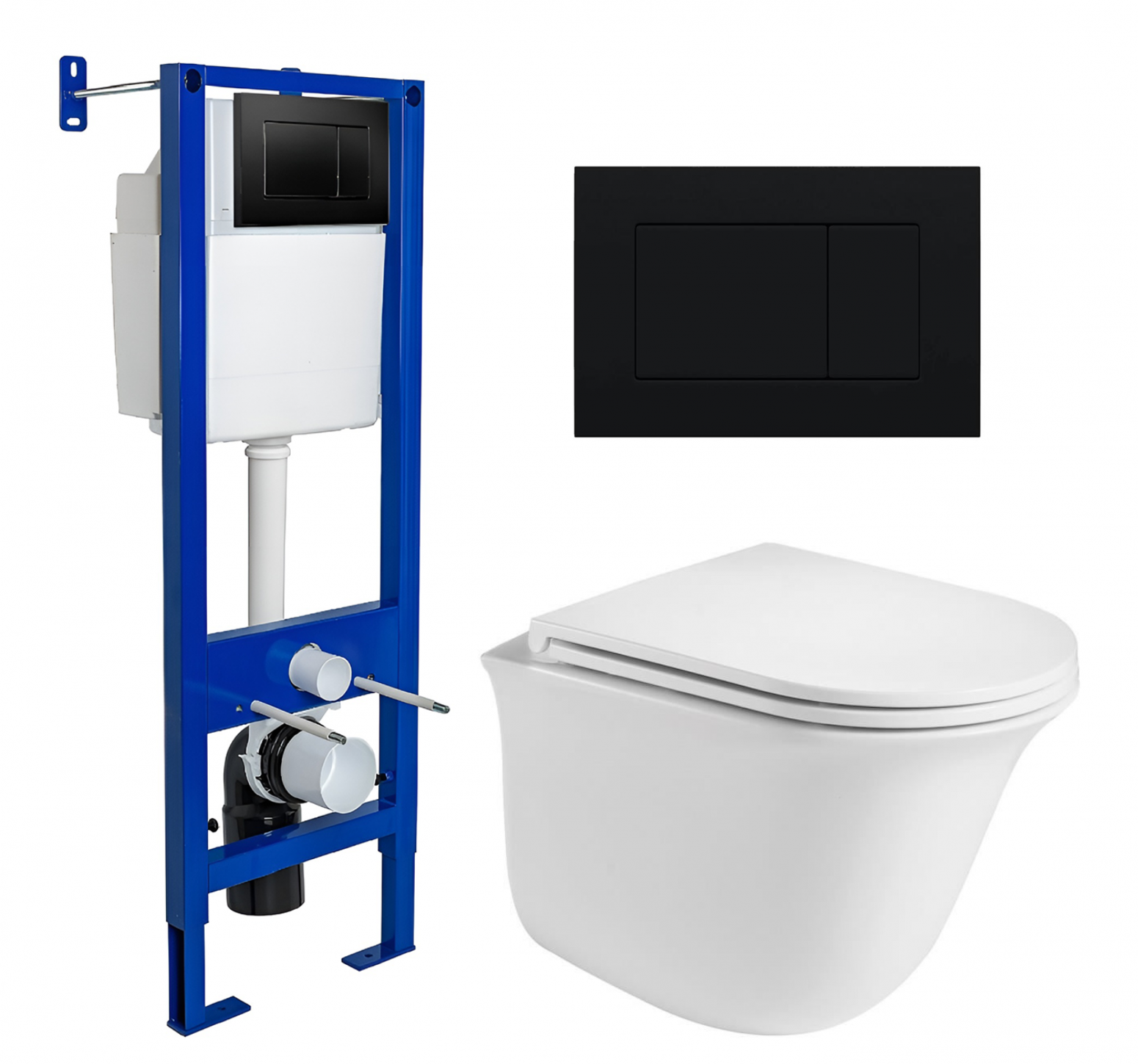 Комплект 3 в 1 инсталляция Berges Wasserhaus Atom 410 + Подвесной унитаз WeltWasser Telbach 004 GL-WT + кнопка черная